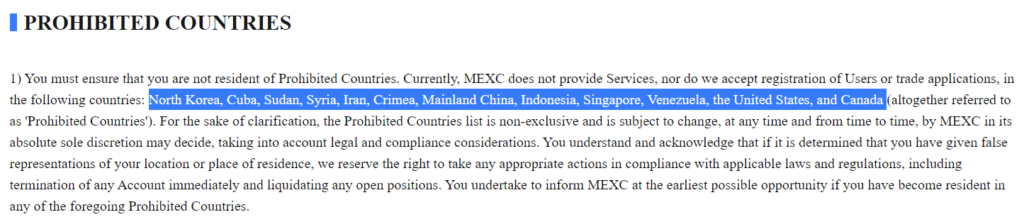 MEXC Restricted & Supported Countries and Regions